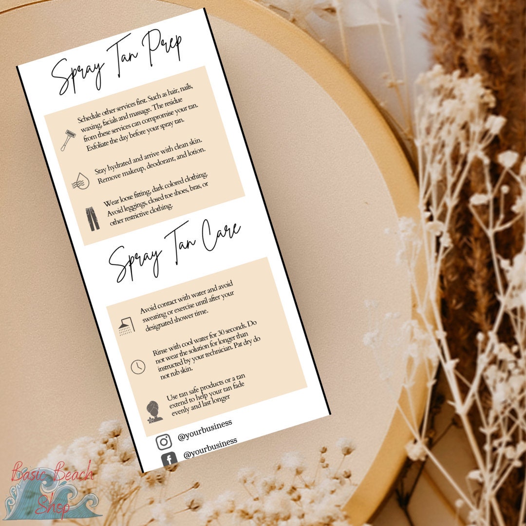 Spray Tan Prep and After Care Rack Card- Small Business Care Card ...