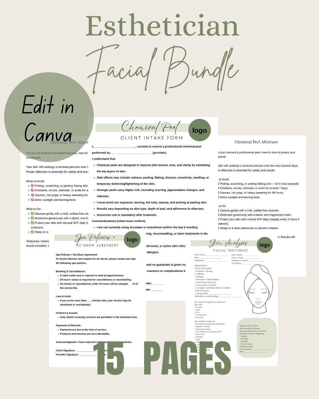 Esthetician Consent Form & Aftercare Bundle | Editable Canva Templates ...