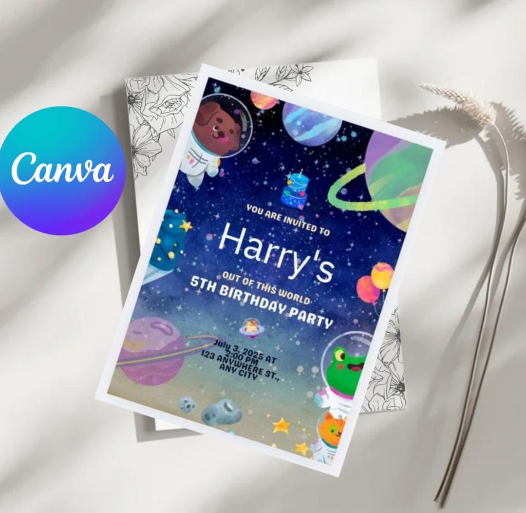Editable Space Birthday Invitation , Star Blue Astronaut Party ...