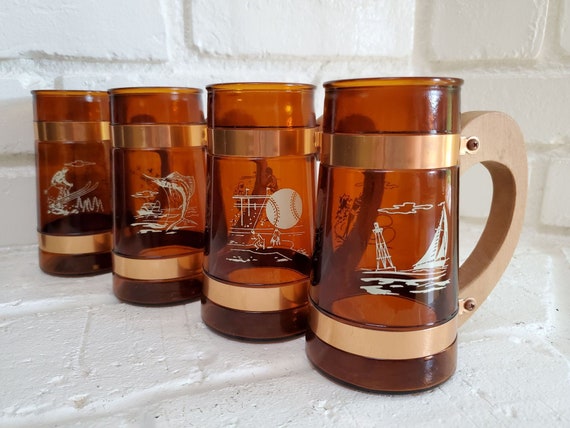 Siesta Ware Sports Themed Amber Glass Mugs Set of 4 | Etsy