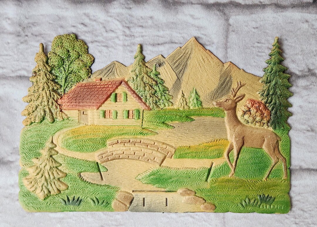 Vintage Pressed Paper Calendar Topper, Made in Germany, Alpine Cottage ...