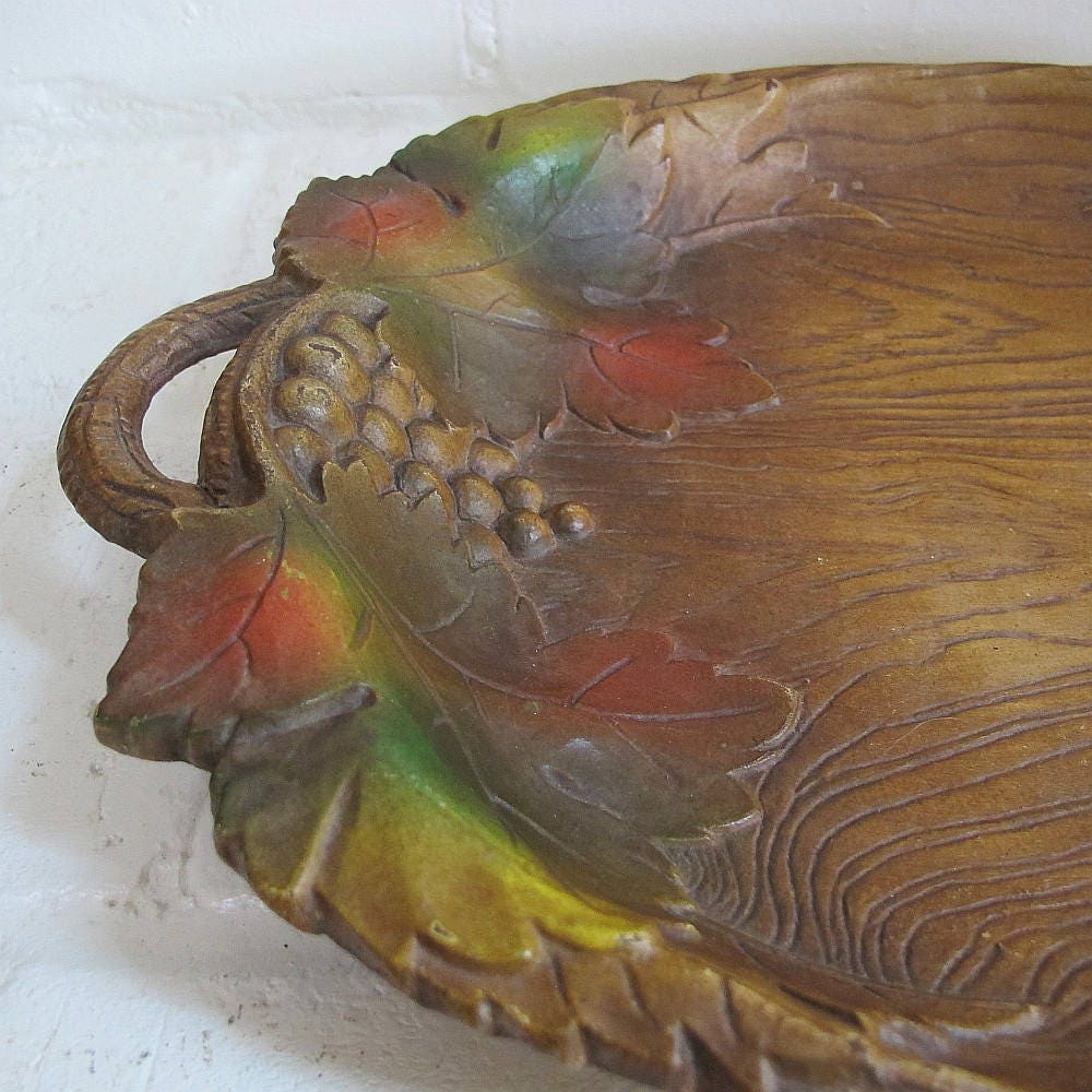 Vintage Faux Wood Grain Resin Tray Fall Leaves and Grapes - Etsy