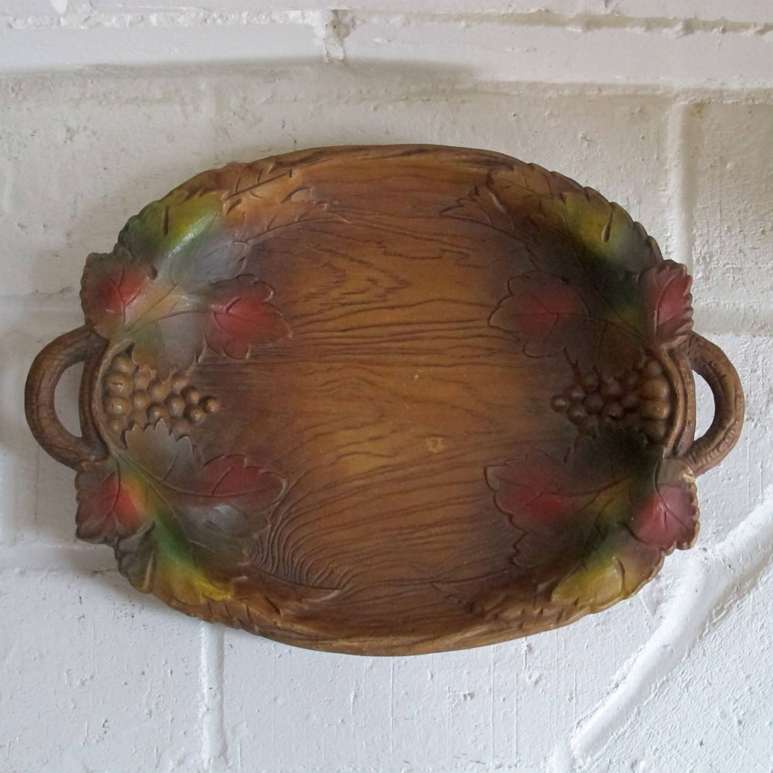 Vintage Faux Wood Grain Resin Tray Fall Leaves and Grapes - Etsy