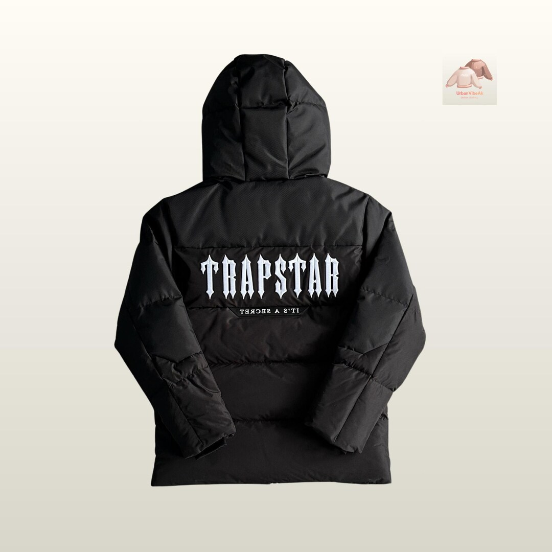 Unisex Trapstar Black Zip up T Logo Jacket Puffer Embroidered ...