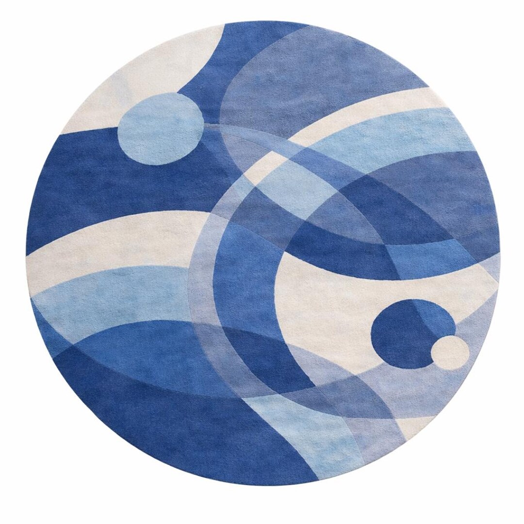 Modern Abstract Round Area Rug – Soft Neutral Blue & White Design. - Etsy