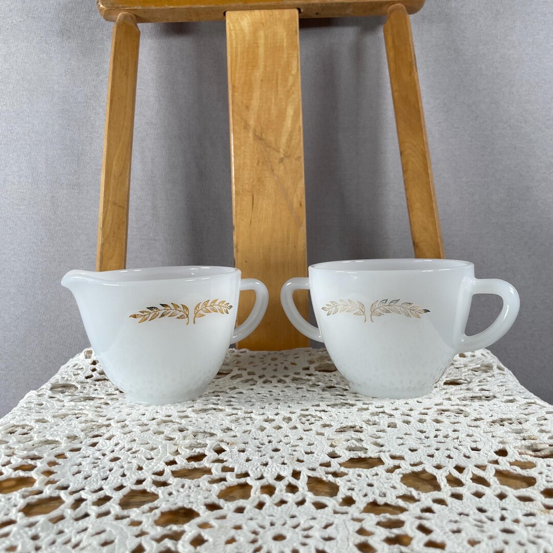 Vintage Federal Glass Milk Glass Creamer & Sugar Bowl Set | Golden ...