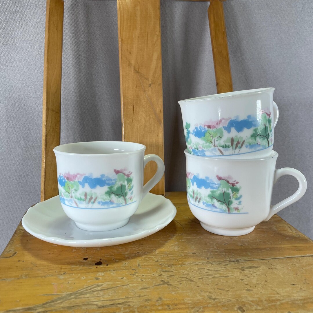 Vintage Arcopal France Scenic Teacup Set | Pastoral Landscape| 3 Cups ...