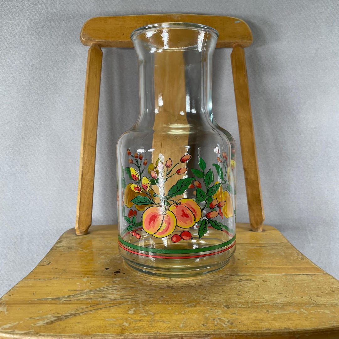 Vintage Glass Carafe | Fruit & Floral Design | Made in Canada - Etsy
