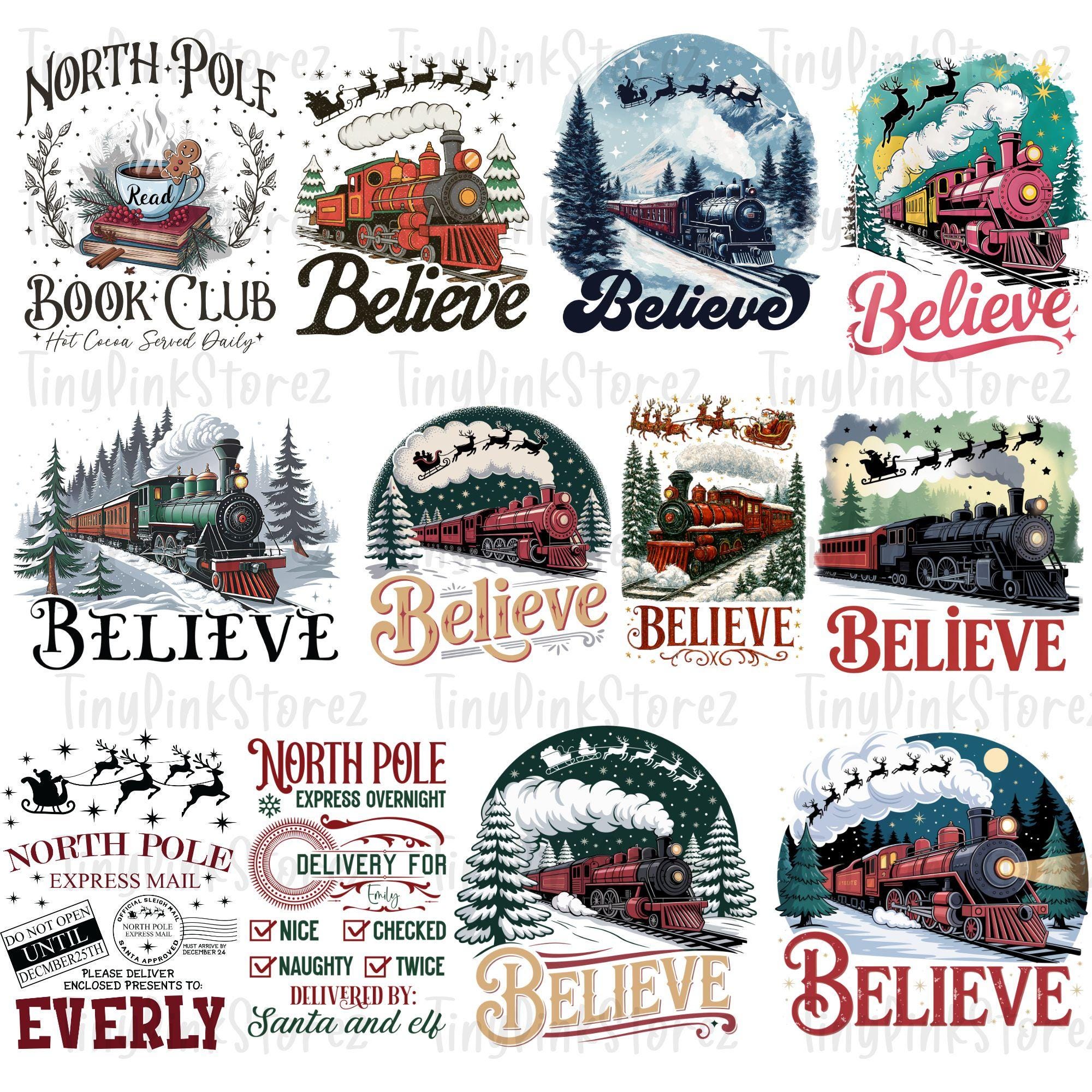 Believe North Pole Train Png Bundle, Retro Polar Express Train ...
