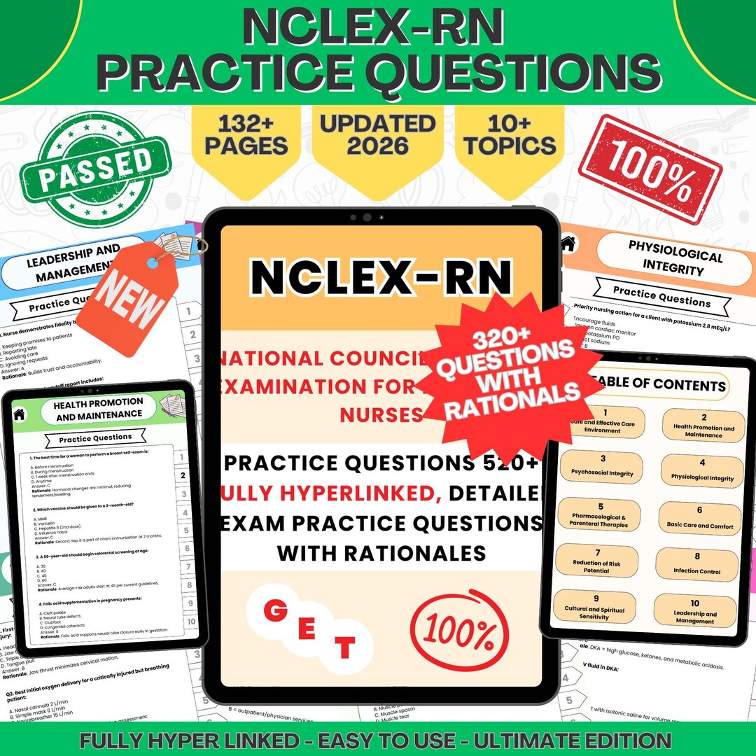 Buy NCLEX RN 2026 Exam Practice 2026: 520+ Q&A, Hyperlinked (digital ...