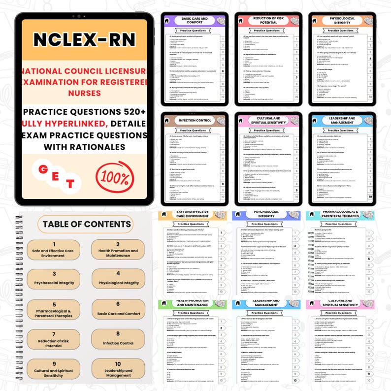NCLEX RN 2026 Exam Practice 2026: 520+ Q&A, Hyperlinked (digital ...