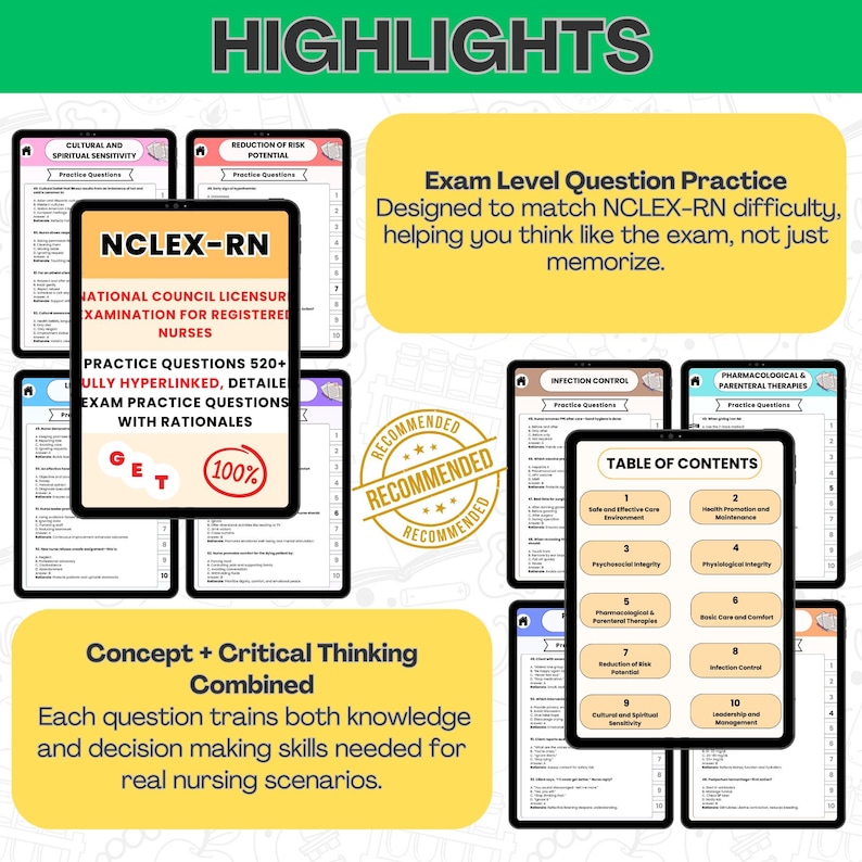NCLEX RN 2026 Exam Practice 2026: 520+ Q&A, Hyperlinked (digital ...