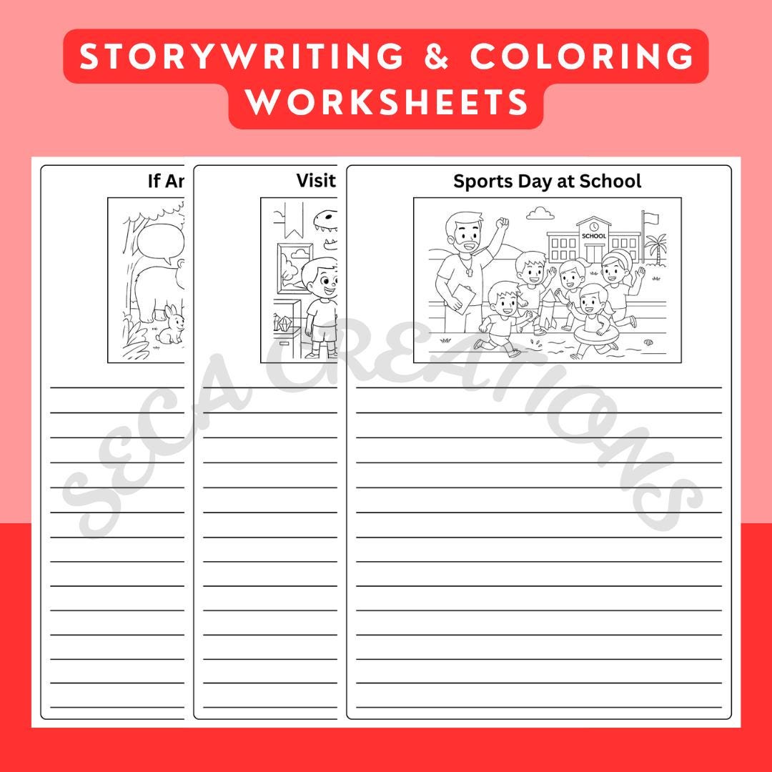 Kids Story Writing Worksheets: Coloring & Prompts (PDF) - Etsy UK