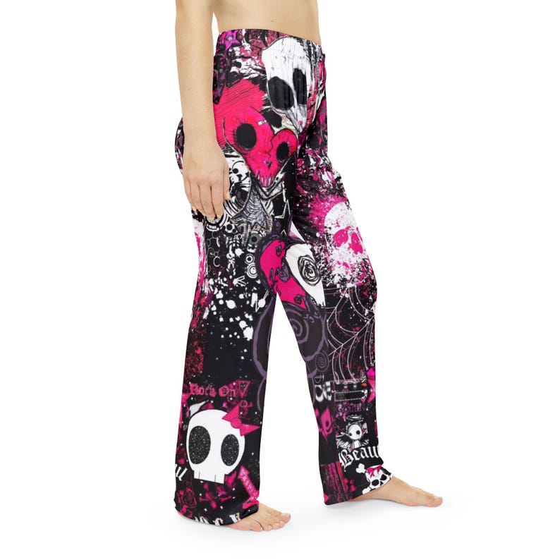 Pink Scenecore Pajama Pants | Gothic Skull Heart Loungewear - Etsy