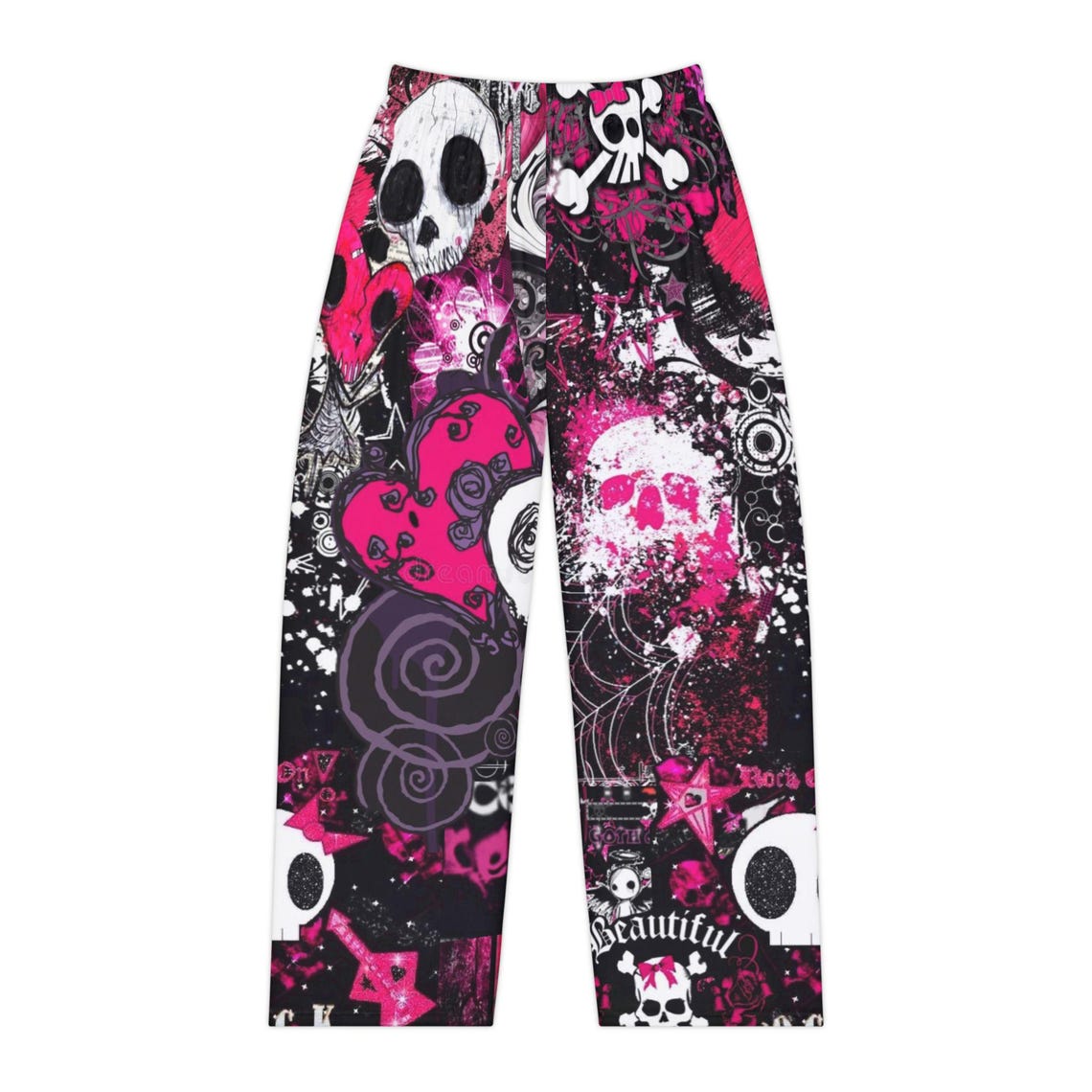 Pink Scenecore Pajama Pants | Gothic Skull Heart Loungewear - Etsy