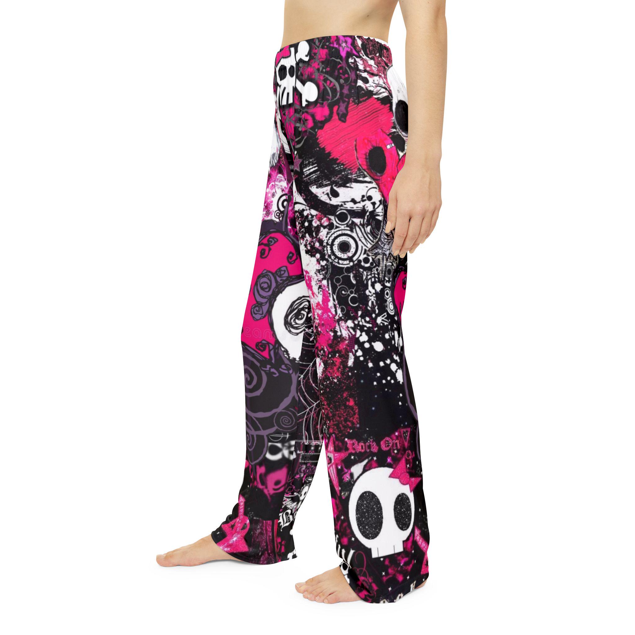 Pink Scenecore Pajama Pants | Gothic Skull Heart Loungewear - Etsy