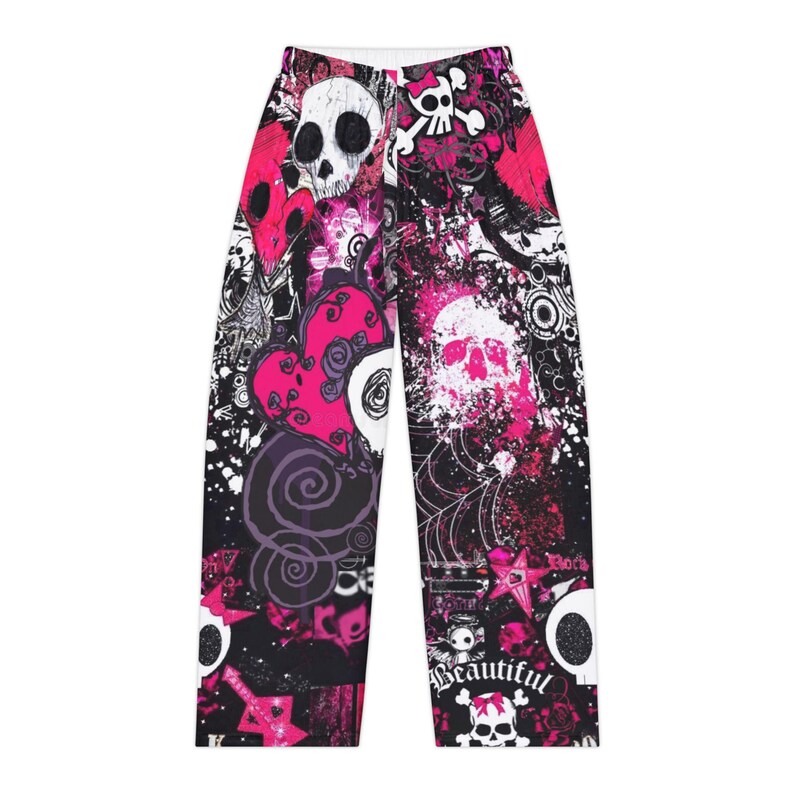 Pink Scenecore Pajama Pants | Gothic Skull Heart Loungewear - Etsy