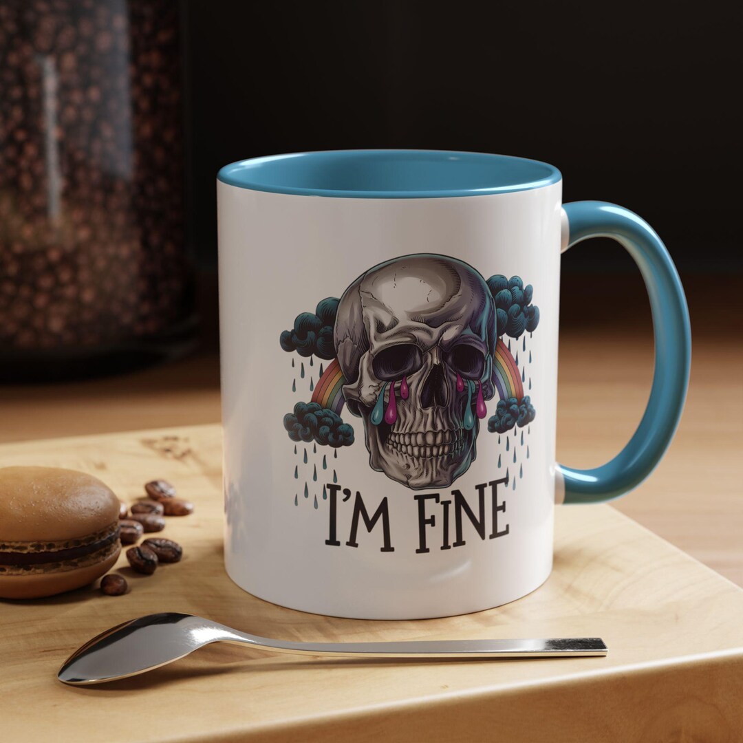 Goth Mug, Whimsi Goth, Elder Emo, Skull With Rainbow Tears I'm Fine Mug ...