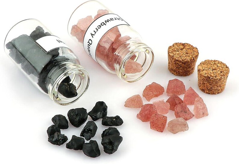 Natural Raw Gemstones Bottles, Rough Crystals and Chakra Healing Stones ...