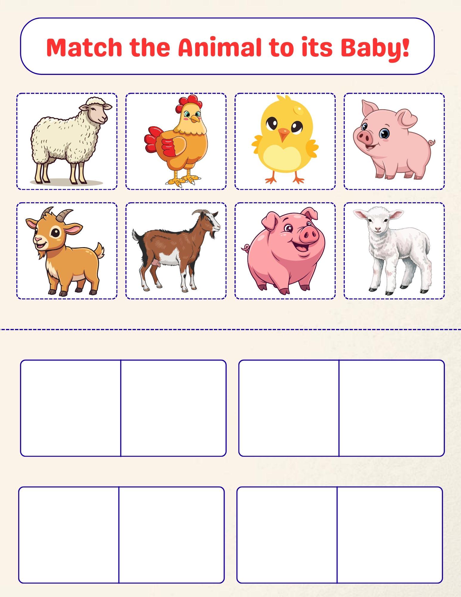 Baby Animal Matching Worksheet for Kids | Preschool Learning Activity ...