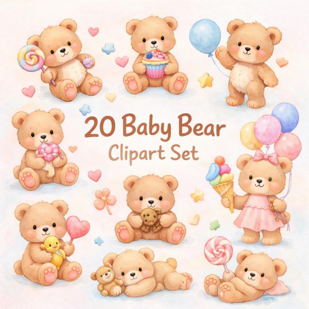 Baby Bear Watercolor Clipart Set – Nursery Art, Kids Designs (digital ...