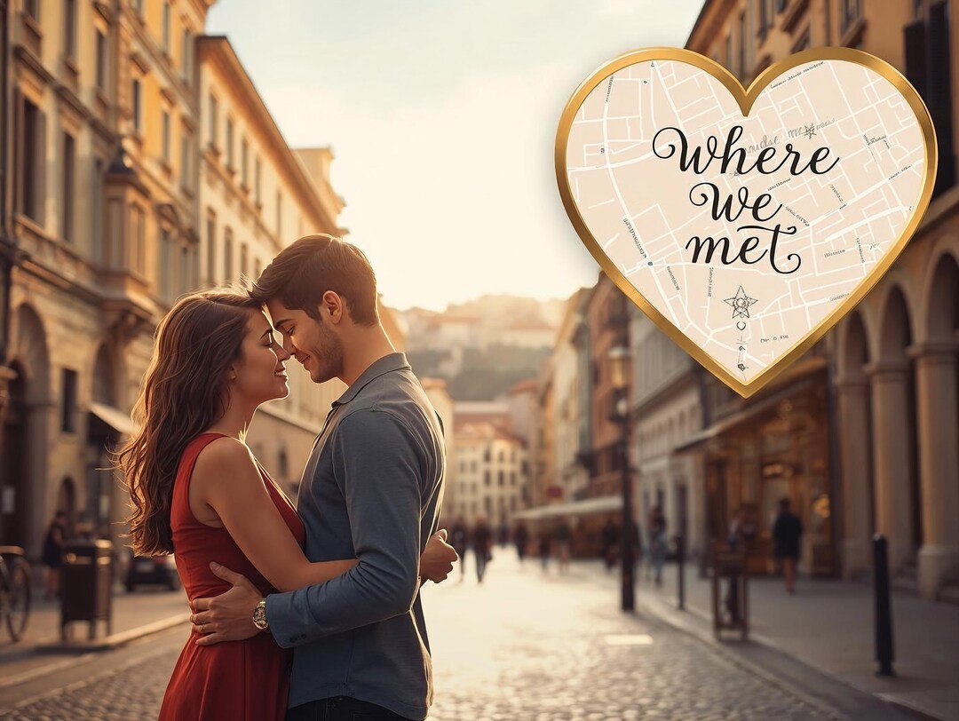 Valentine’s Day Custom Where We Met Map Print, Heart Shaped City Map ...