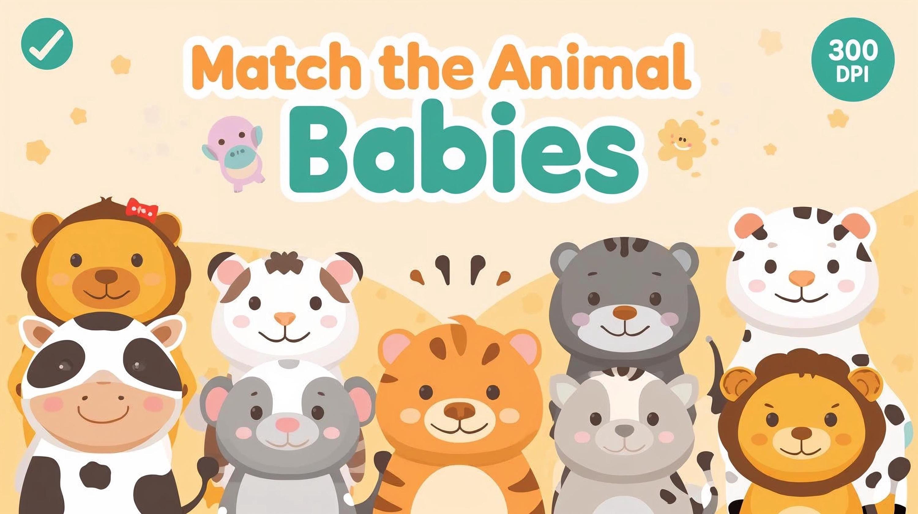 Baby Animal Matching Worksheet for Kids | Preschool Learning Activity ...