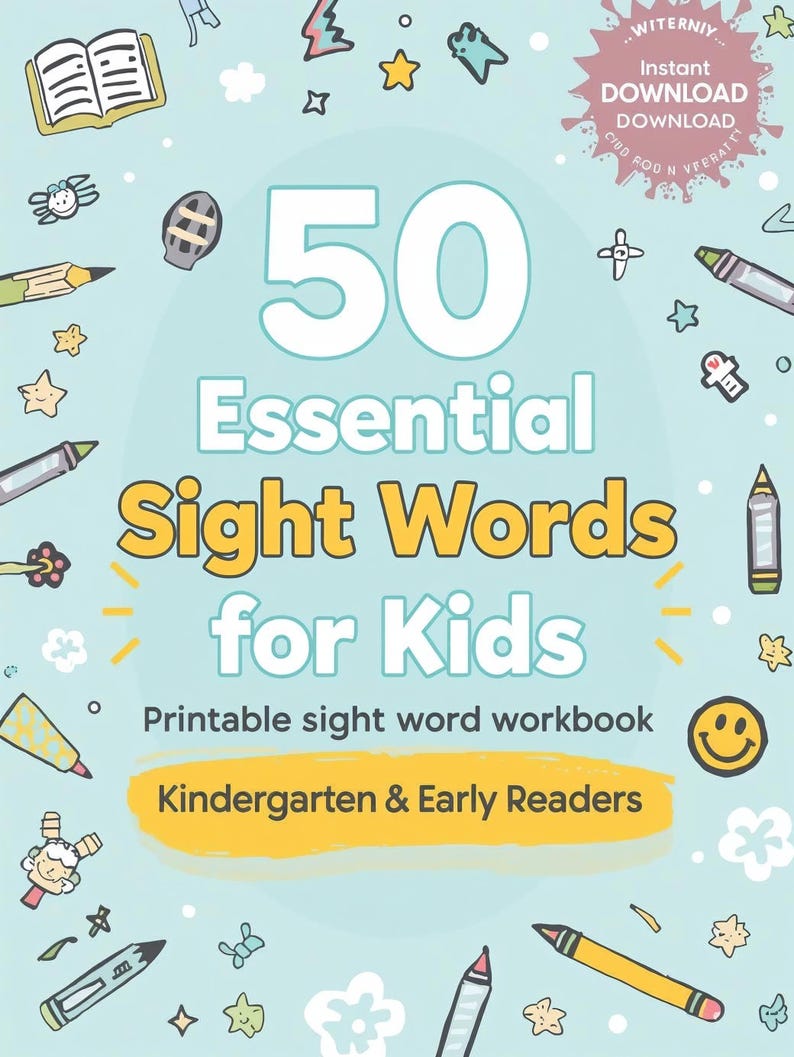 50 Essential Sight Words Workbook, Printable Sight Words List,practice ...