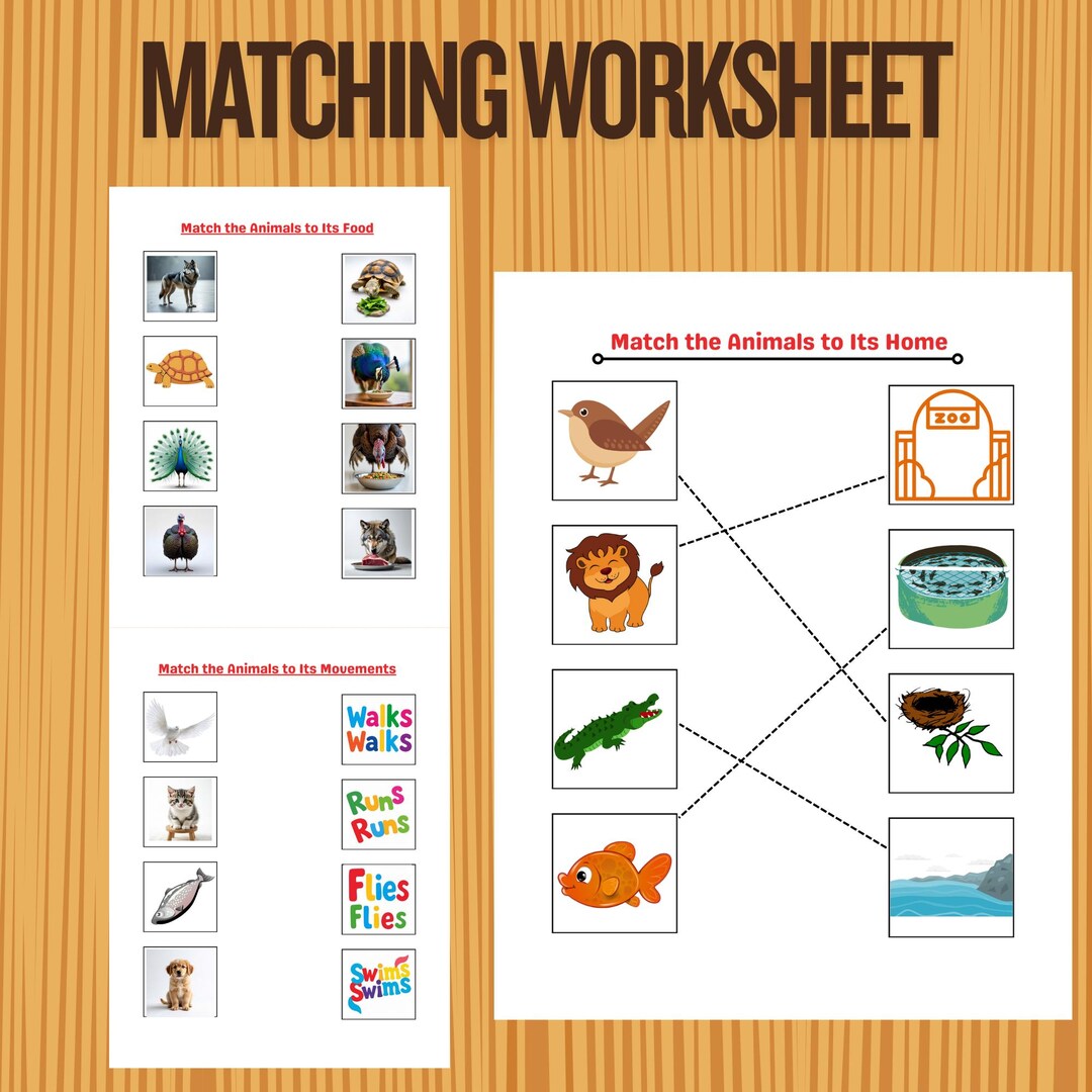 Animal Movement Matching Worksheet for Kids | Preschool Learning ...