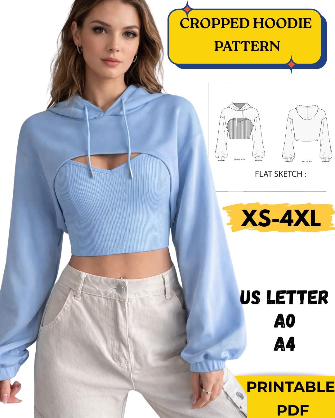 Cropped Hoodie Pattern, Cropped Hooded Cape Sewing Pattern, Oversized ...