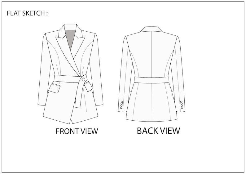 Belted Blazer Sewing Pattern , Asymmetrical Cropped Jacket Sewing ...