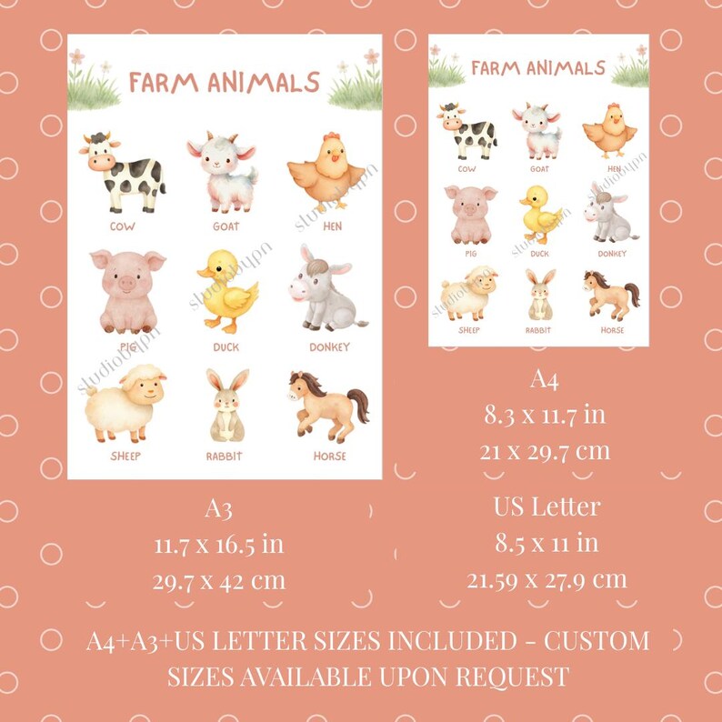 Farm Animals Poster for Kids | Educational Animal Chart | Preschool ...
