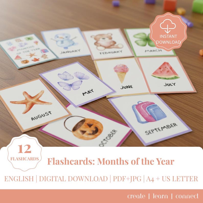 Months of the Year Flashcards | English Printable | A4 & US Letter ...