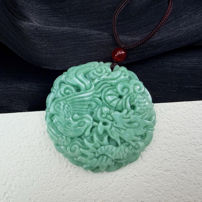 A Grade Jadeite Dragon & Phoenix Pendant Necklace – Handcrafted - Etsy