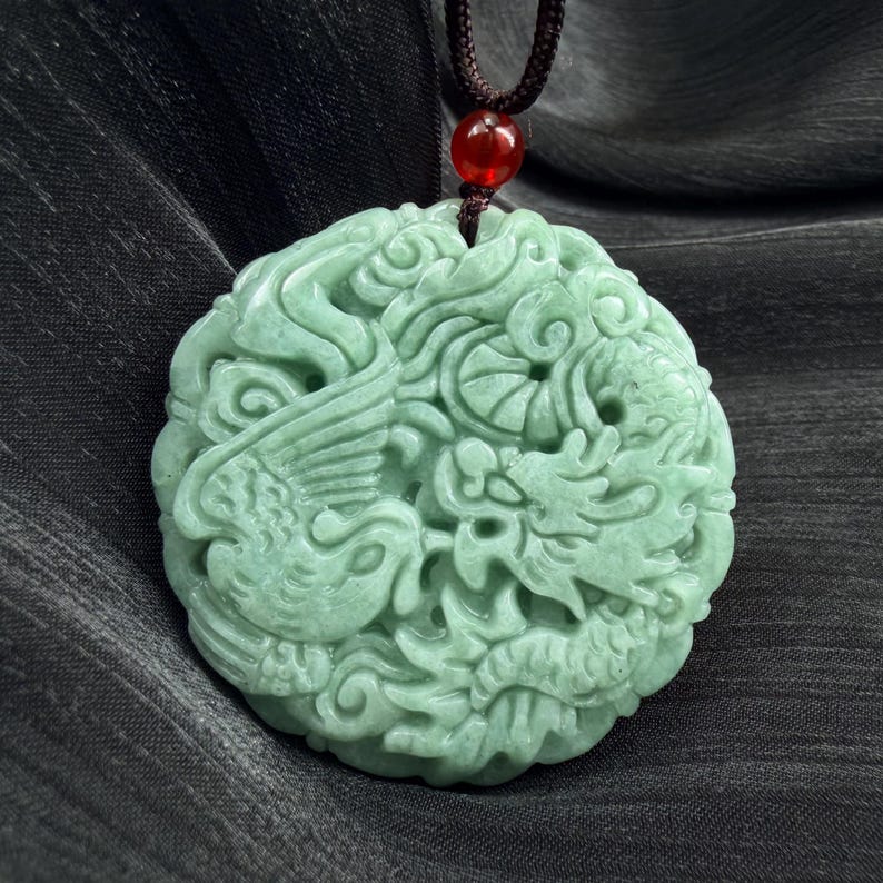 A Grade Jadeite Dragon & Phoenix Pendant Necklace – Handcrafted - Etsy