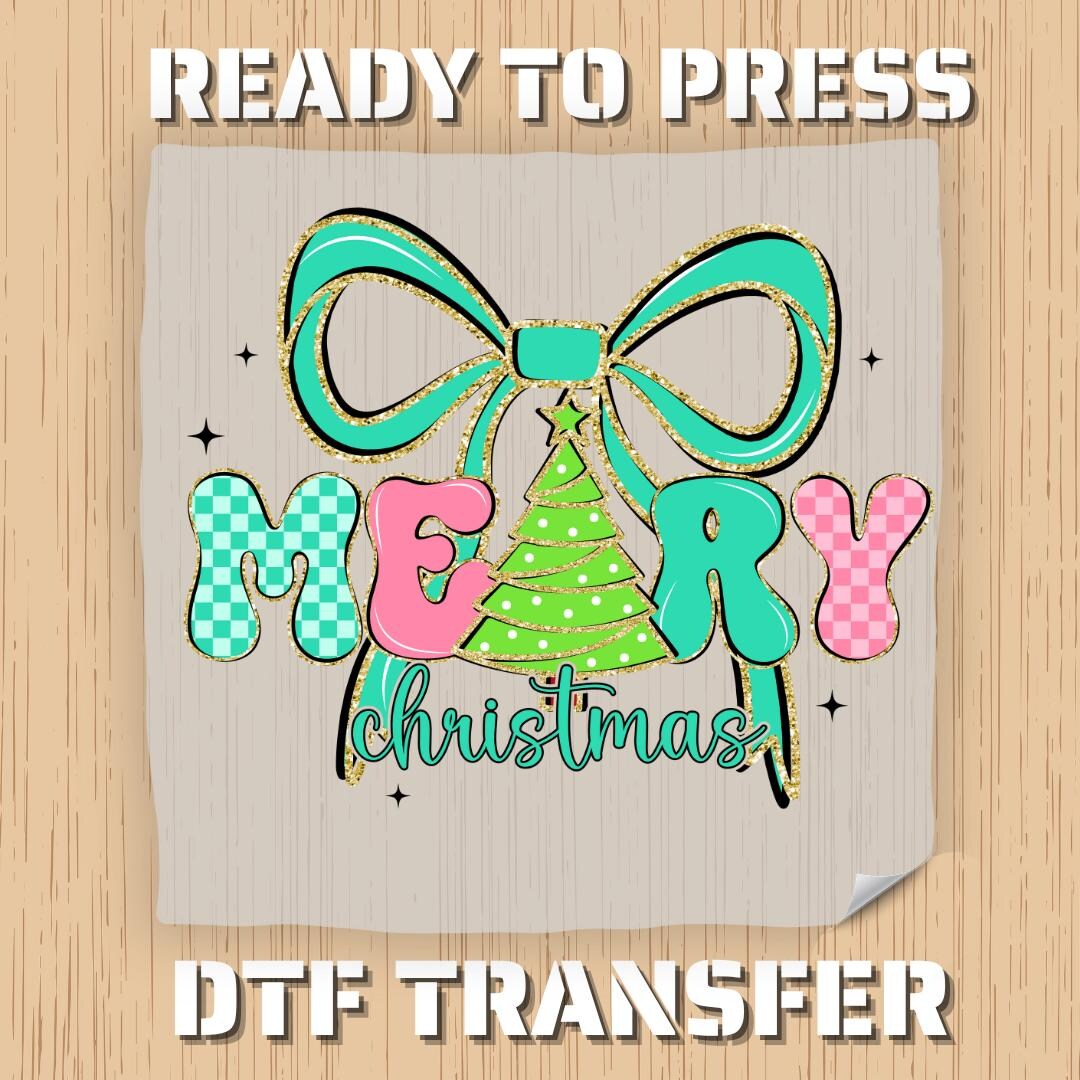 Merry Christmas Glitter Tree DTF Transfer, Ready to Press Full Color ...