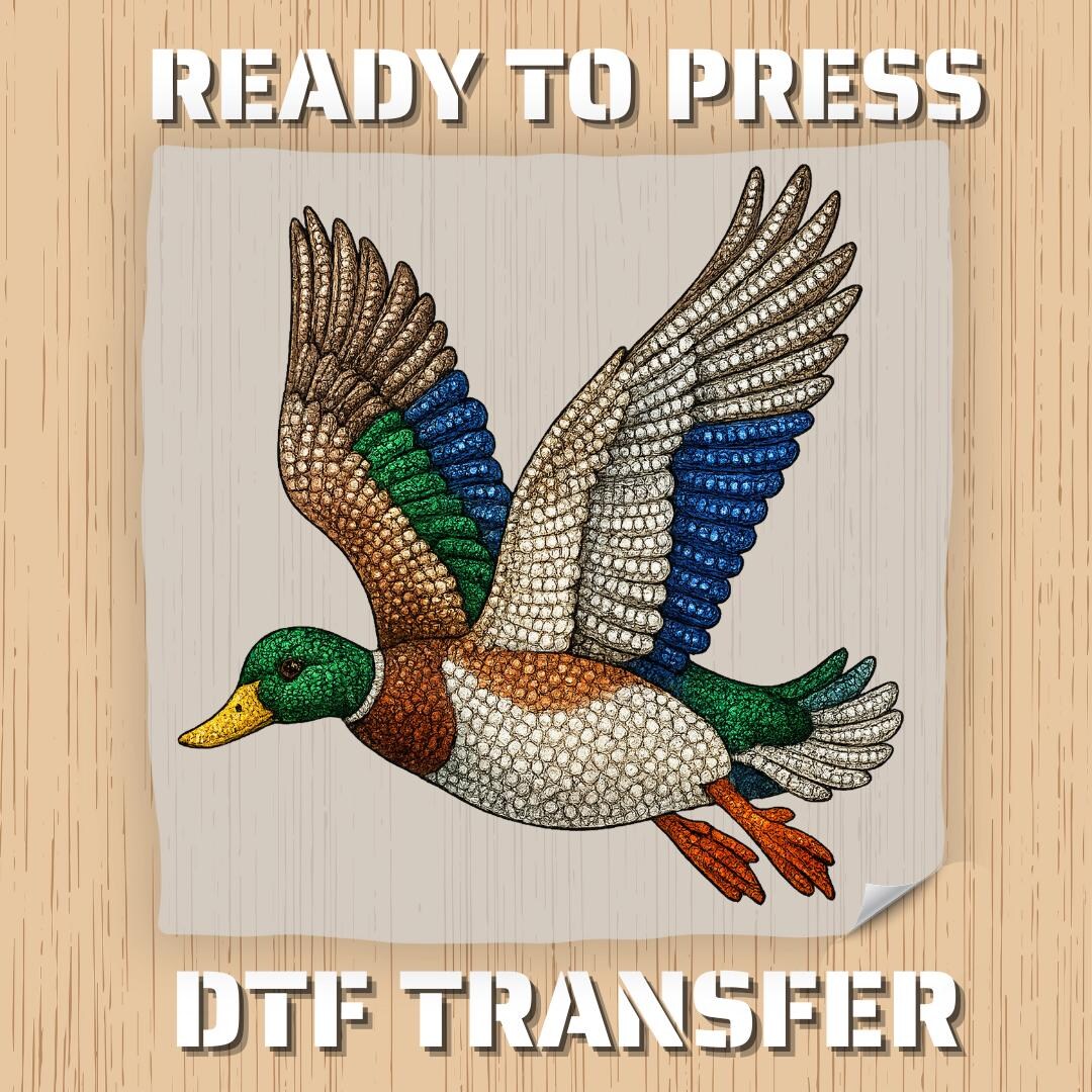 Faux Rhinestone Mallard Duck DTF Transfer, Ready to Press Hunting ...