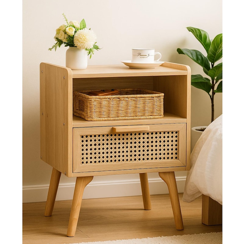 Rattan Wood End Table - Etsy