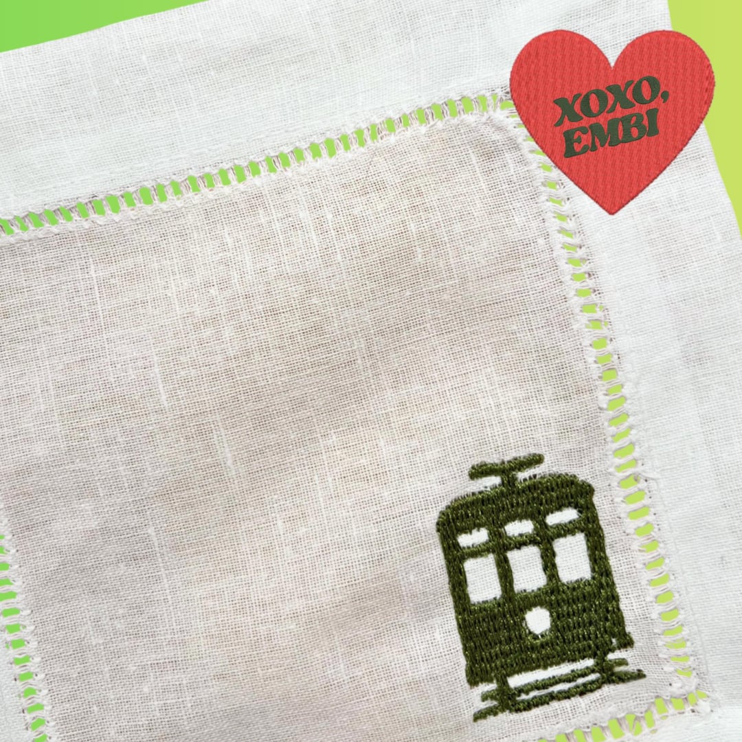 Streetcar Trolley Cocktail Napkin Embroidered Linen Drink Napkin New ...