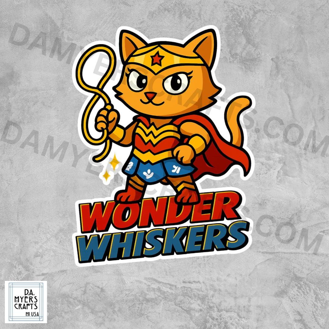 Wonder Woman Cat Inspired "wonder Whiskers" Sticker - Etsy