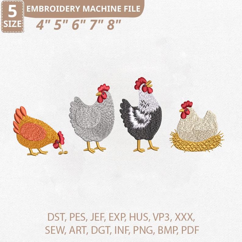 Chicken Embroidery Design Bundle, Farm Animals Machine Embroidery File ...