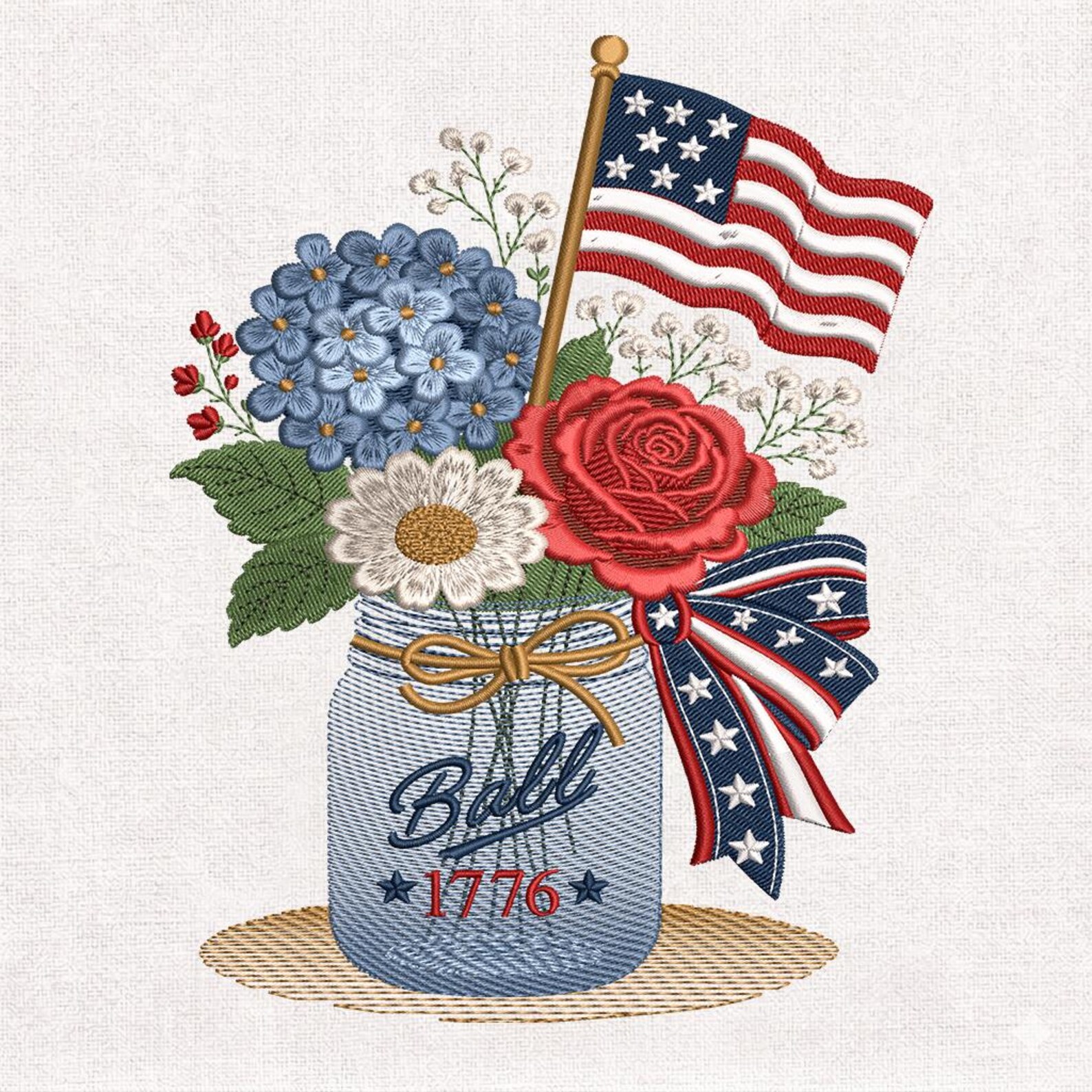 Patriotic Mason Jar Embroidery Design, USA Flag Floral Machine File ...