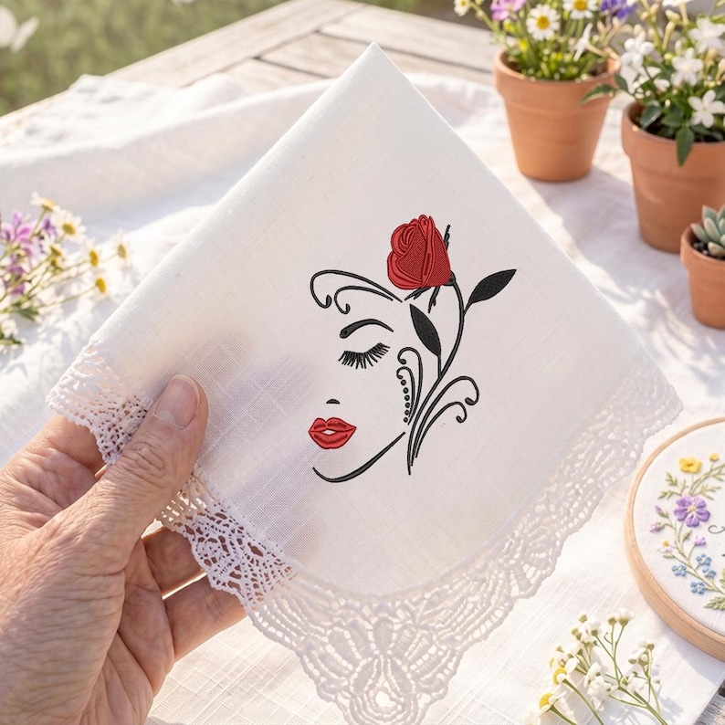 Woman Rose Embroidery Design, Floral Line Art Machine File (digital ...