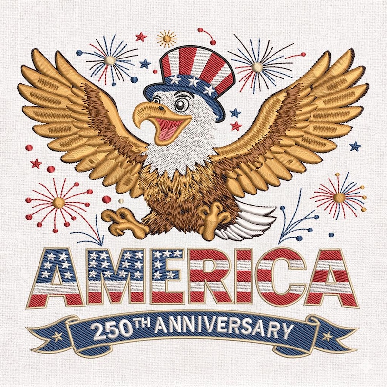 USA Eagle Embroidery Design, 250th Anniversary Patriotic Pattern ...