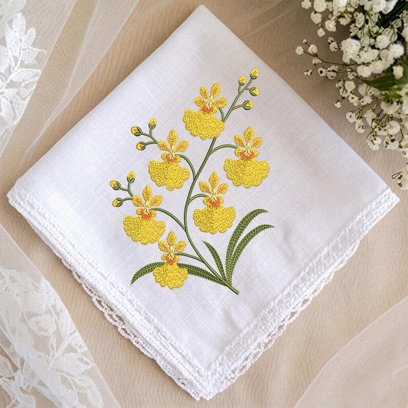 Yellow Orchid Machine Embroidery Design, Tropical Floral Motif (digital ...