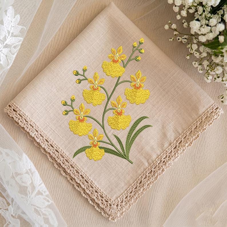 Yellow Orchid Machine Embroidery Design, Tropical Floral Motif (digital ...