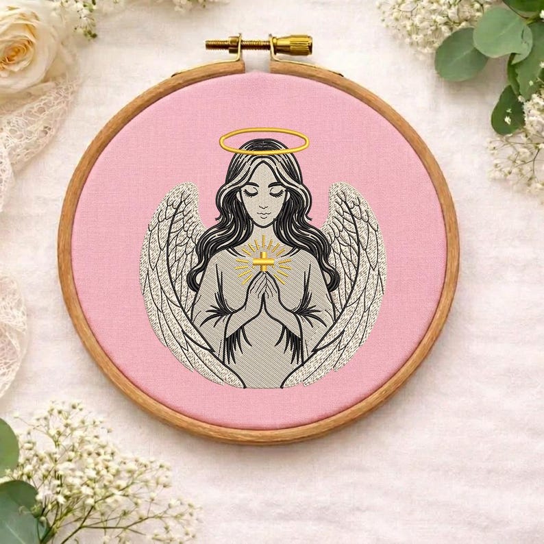 Praying Angel Embroidery Design, Guardian Angel Machine File, Religious ...