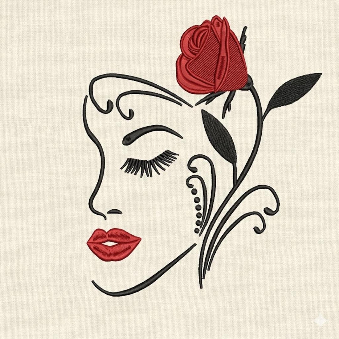Woman Rose Embroidery Design, Floral Line Art Machine File (digital ...