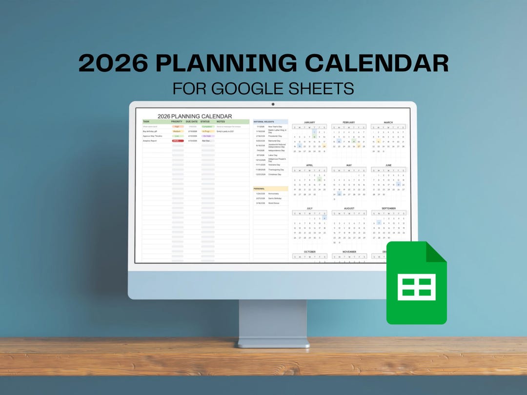 2026 Planning Calendar Year at a Glance Google Sheets Template Editable ...