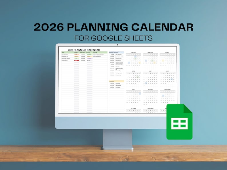 2026 Planning Calendar Year at a Glance Google Sheets Template Editable ...